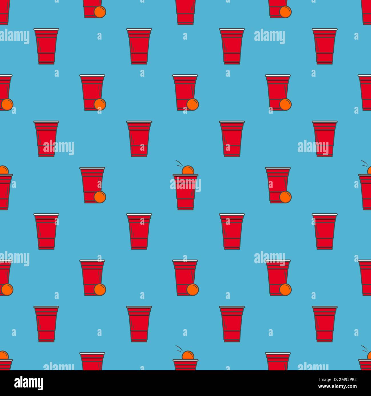 Beer Pong Seamless Pattern Red Plastic Cups On Blue Background Famous