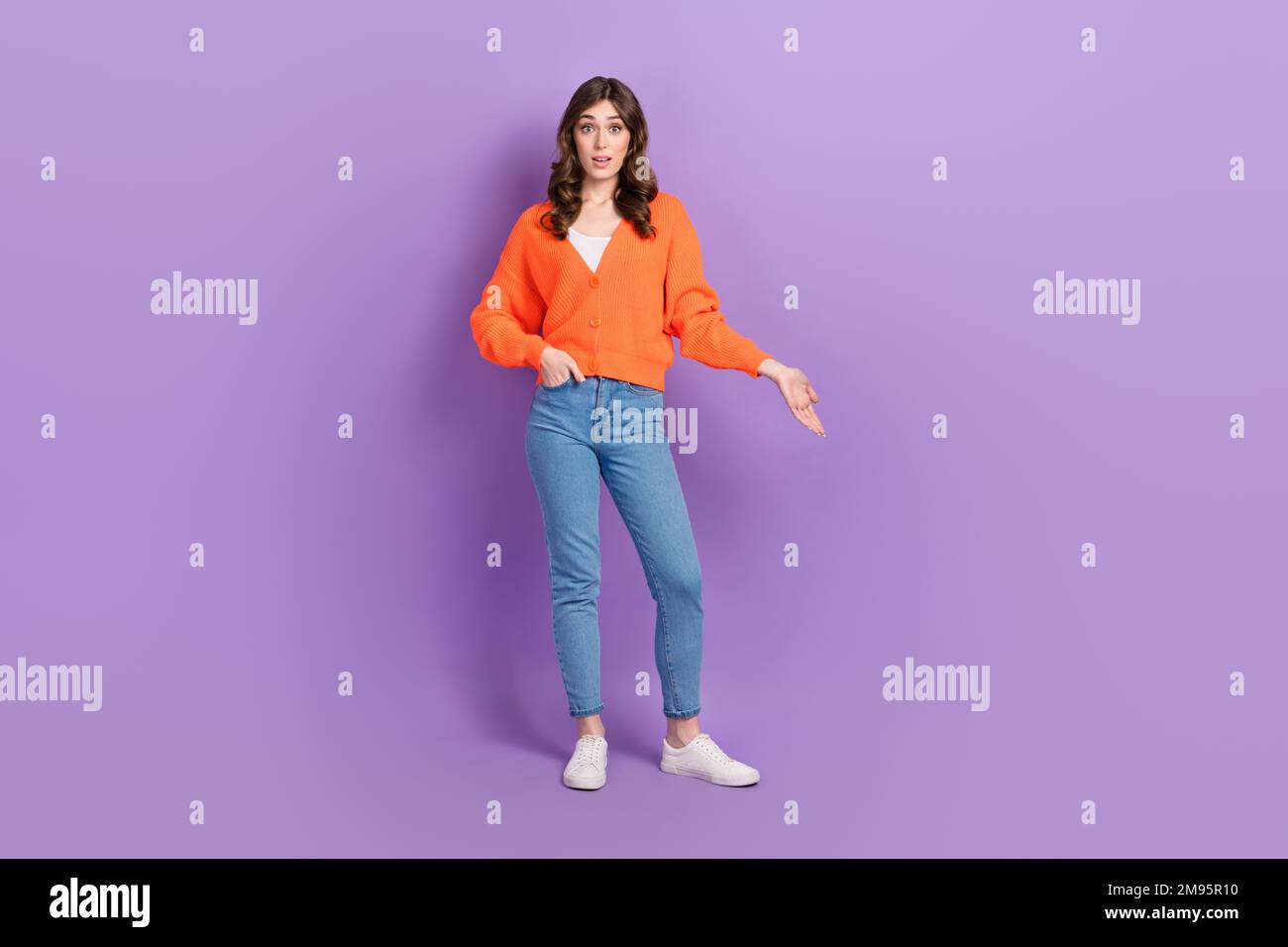 Full body photo of young dissatisfied confused woman wearing stylish ...