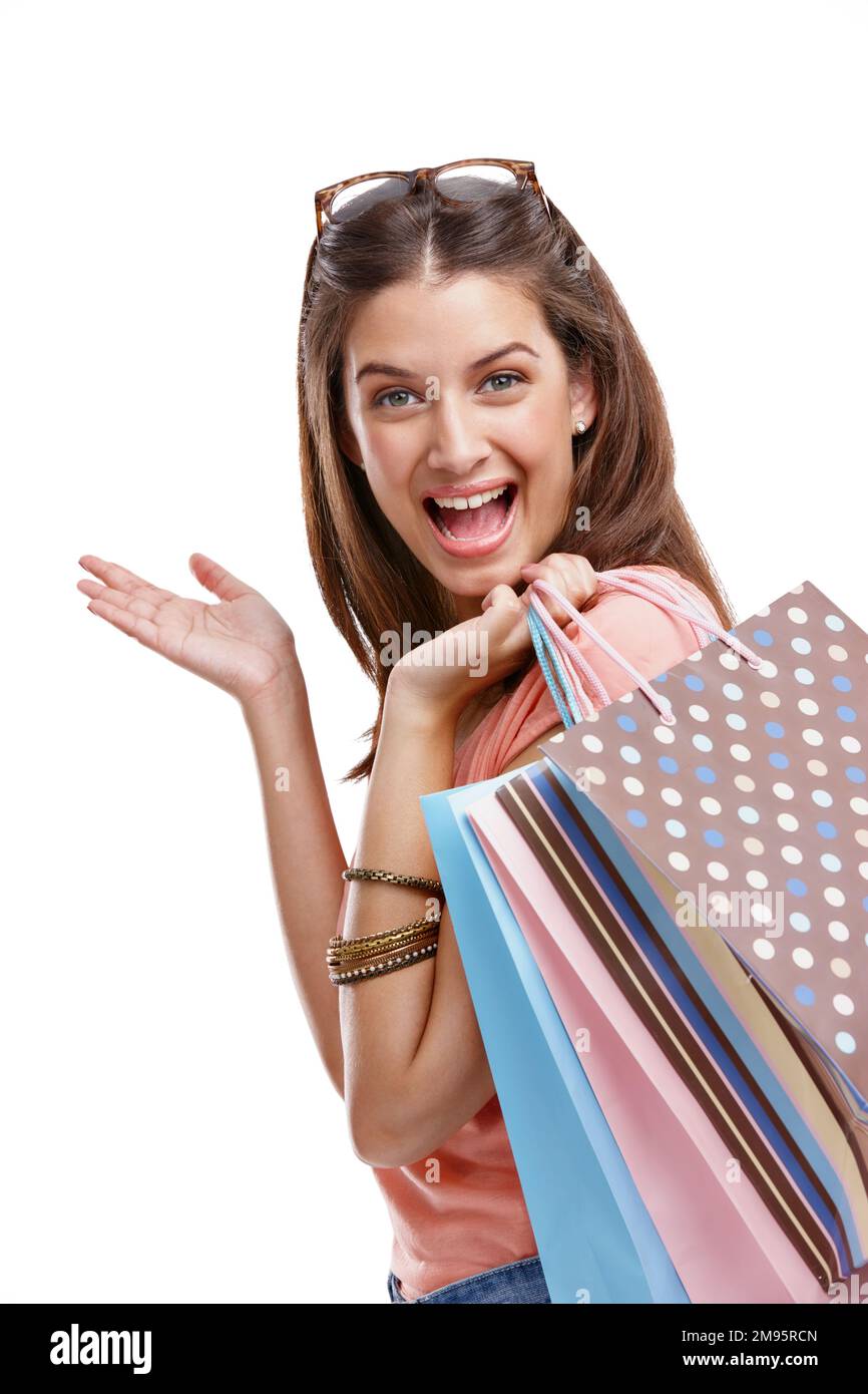 Woman is shopping, paper bag and retail portrait, fashion with happy ...