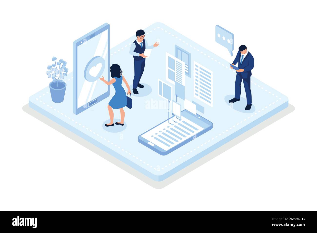 Characters integrating with audience on social media platform and using ...