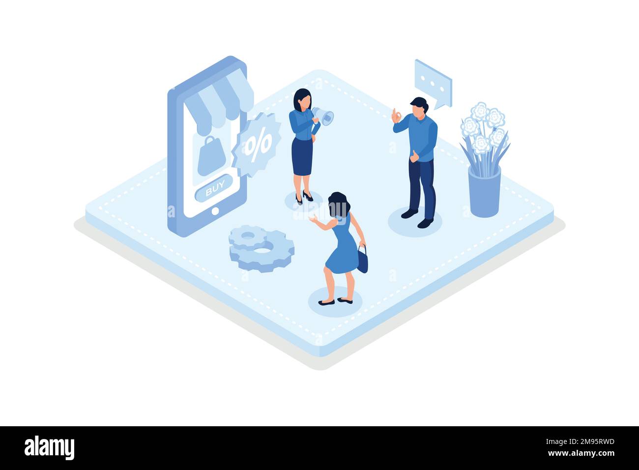 Characters integrating with audience on social media platform, offering ...