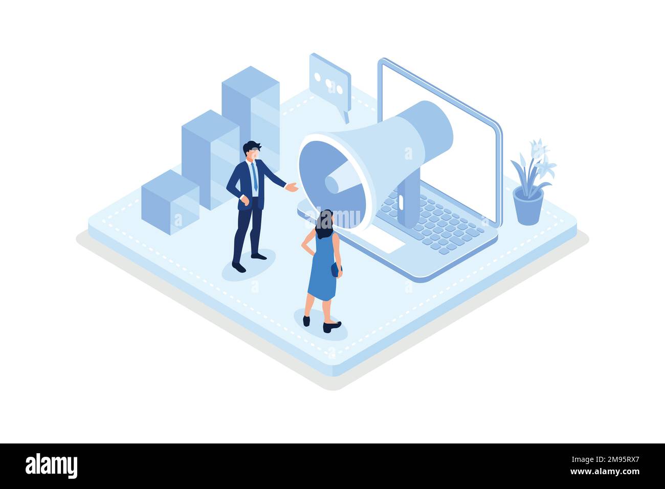 Characters integrating with audience on social media platform, offering ...