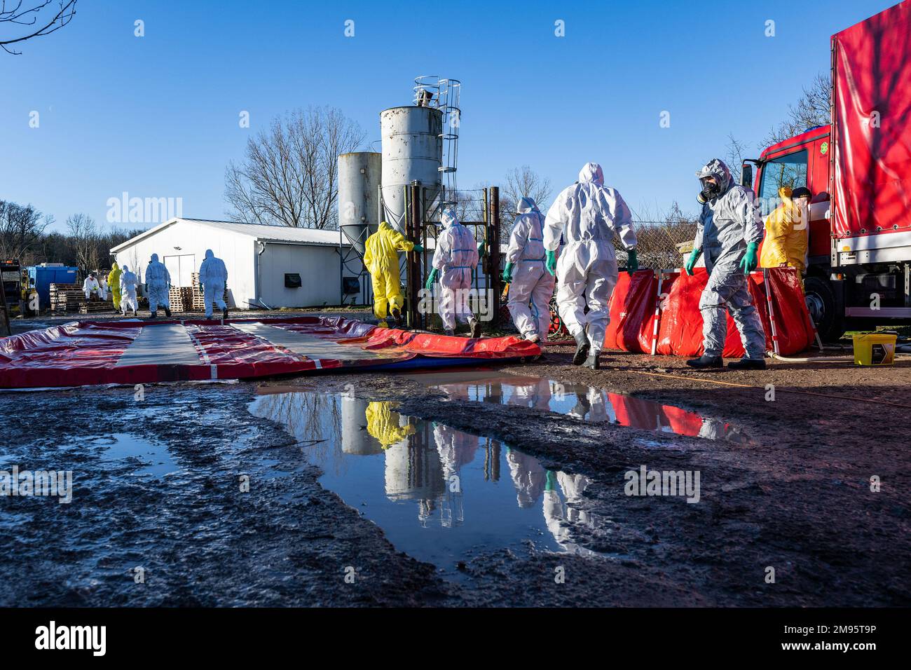 Firefighters at the poultry Perena Farm in Nouzov, Czech Republic ...