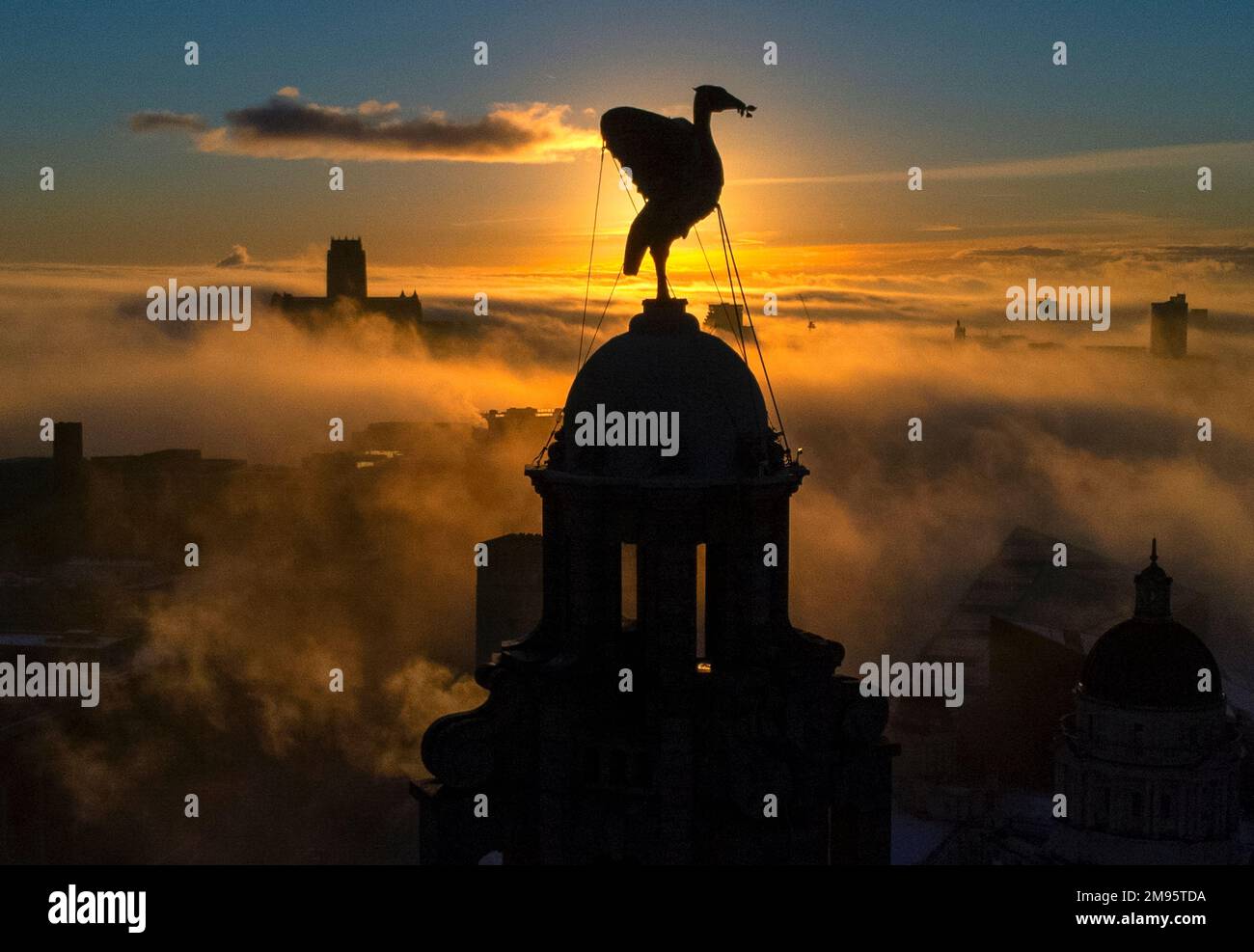 Sun rises behind royal liver building hi-res stock photography and ...