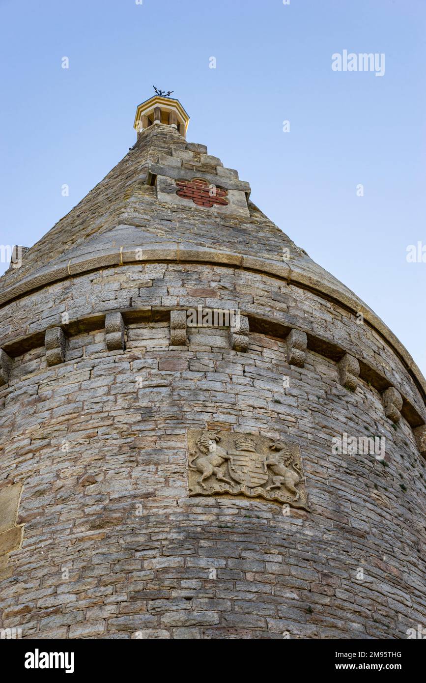 Close up tower on Hartshead Pike near Mossley, Tameside, Greater ...