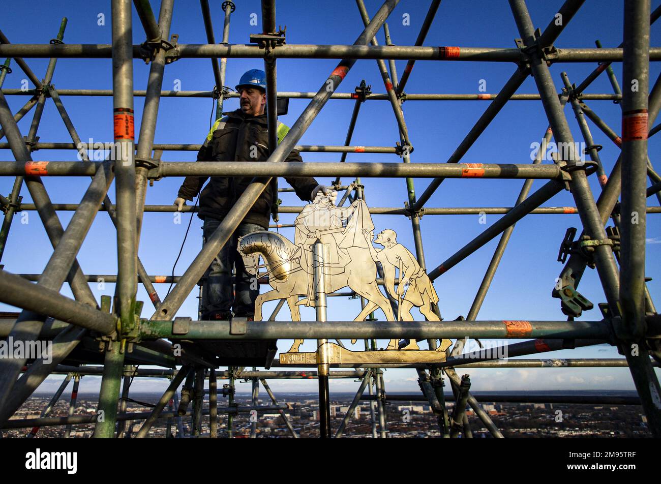UTRECHT - The wind vane with Sint Maarten, the patron saint of Utrecht ...