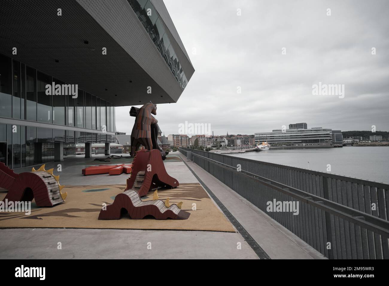 A scene of the Kloden playground with small slides for children with a ...