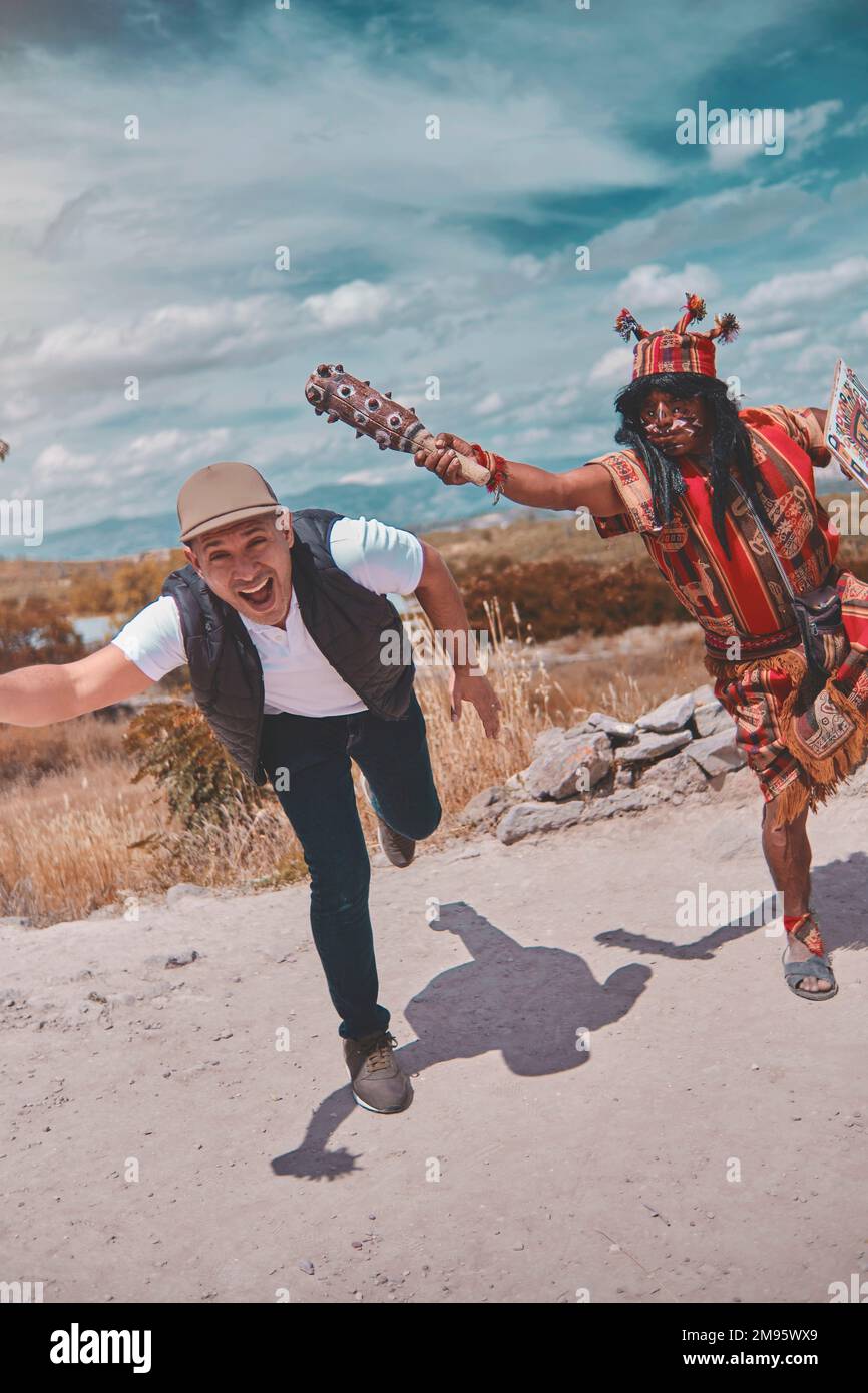 Representation of Inca warrior dressed and with battle, preHispanic ...