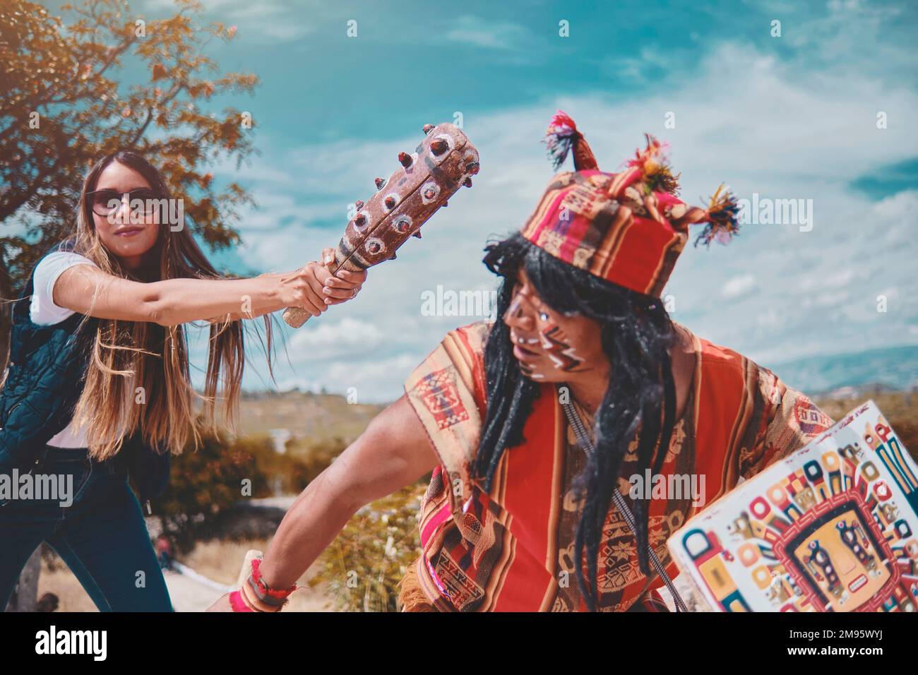 Representation of Inca warrior dressed and with battle, preHispanic ...