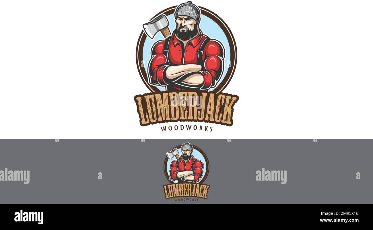 lumberjack emblem, label, badge, logo with text. Isolated on white ...