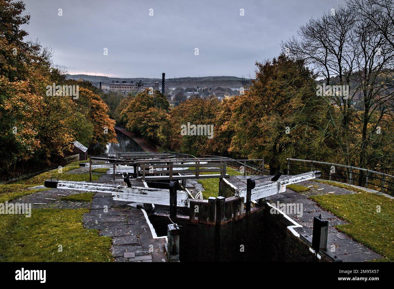 The Five Rise Locks in Bingley captured on an autumn day under the ...