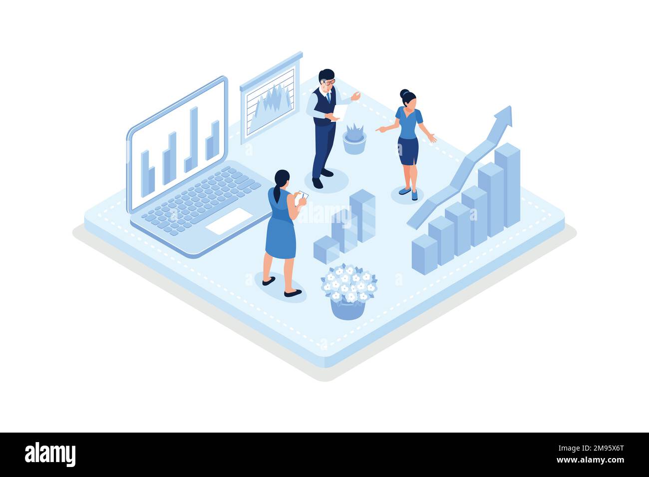 Characters analyzing stock market data, Stock trading concept ...
