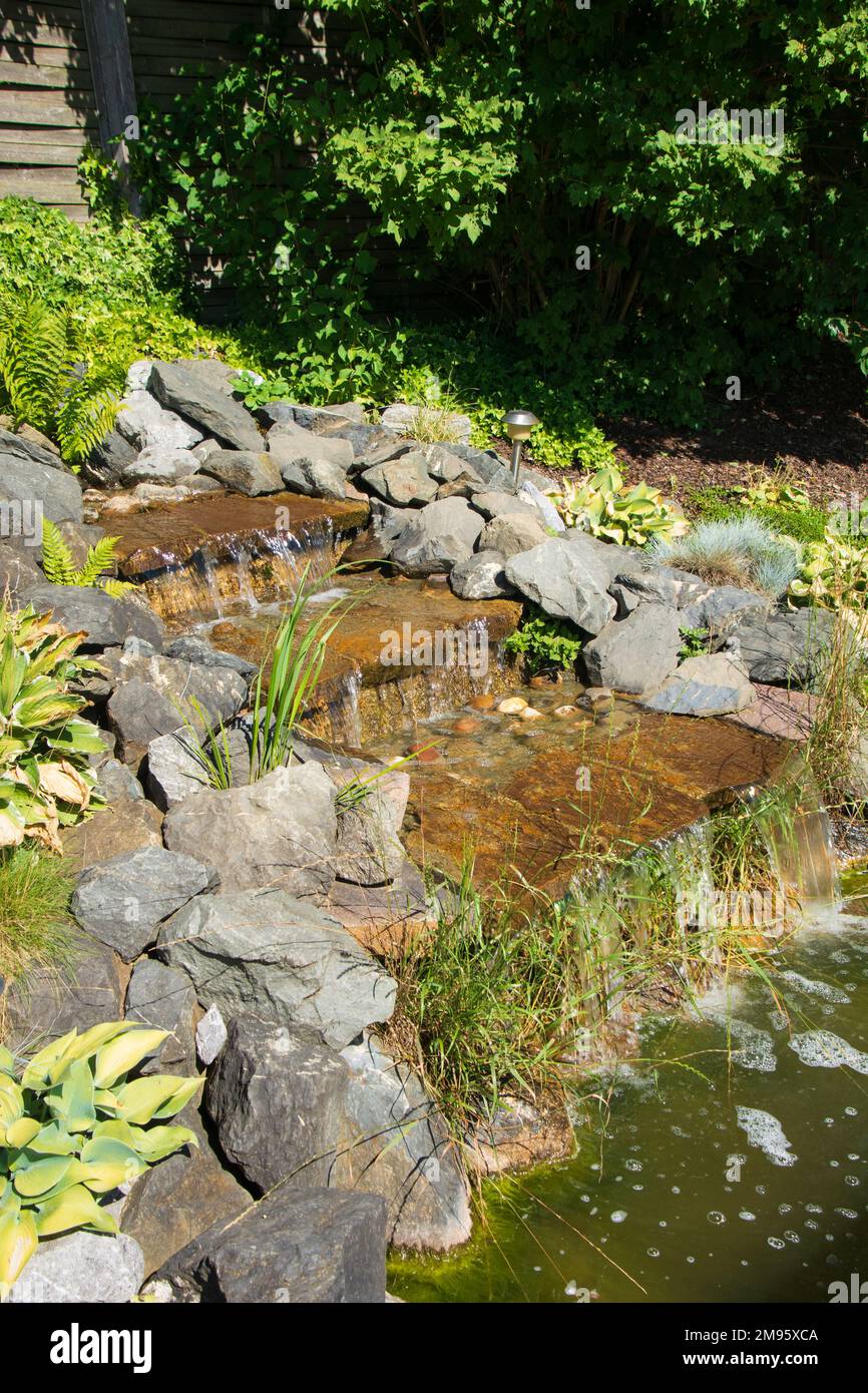 waterfall steps or water stairs with flowing clear water gardening ...