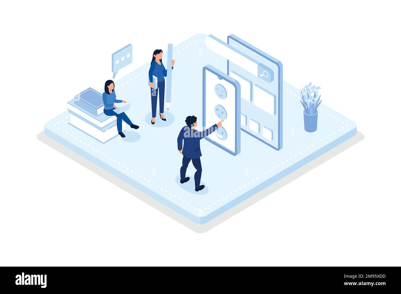 Characters filling survey form, User experiences concept, isometric vector modern illustration ...