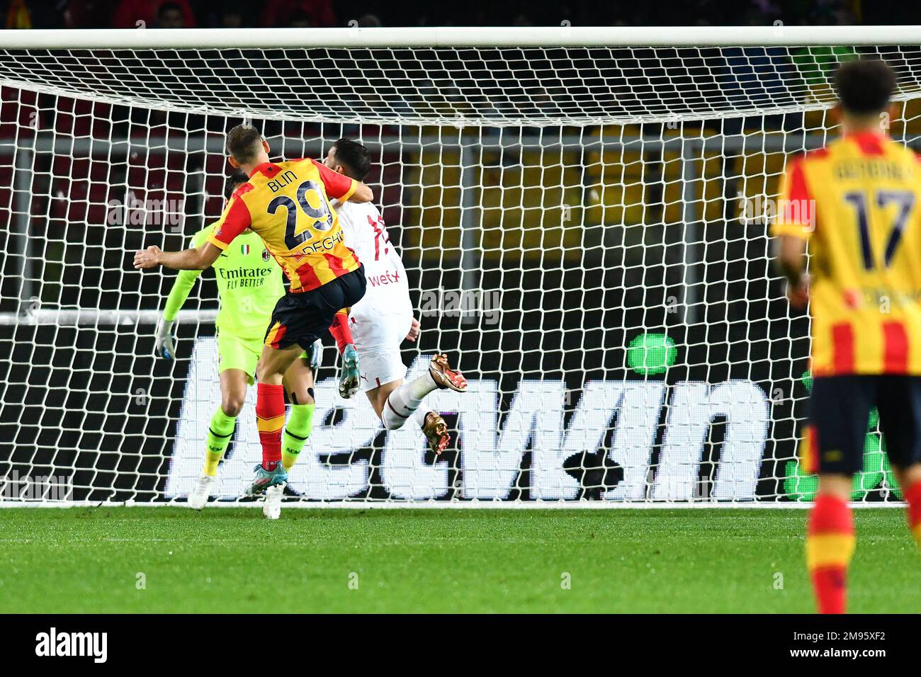 Alexis Blin, midfielder of Lecce scores for 1-0 during the Italian ...