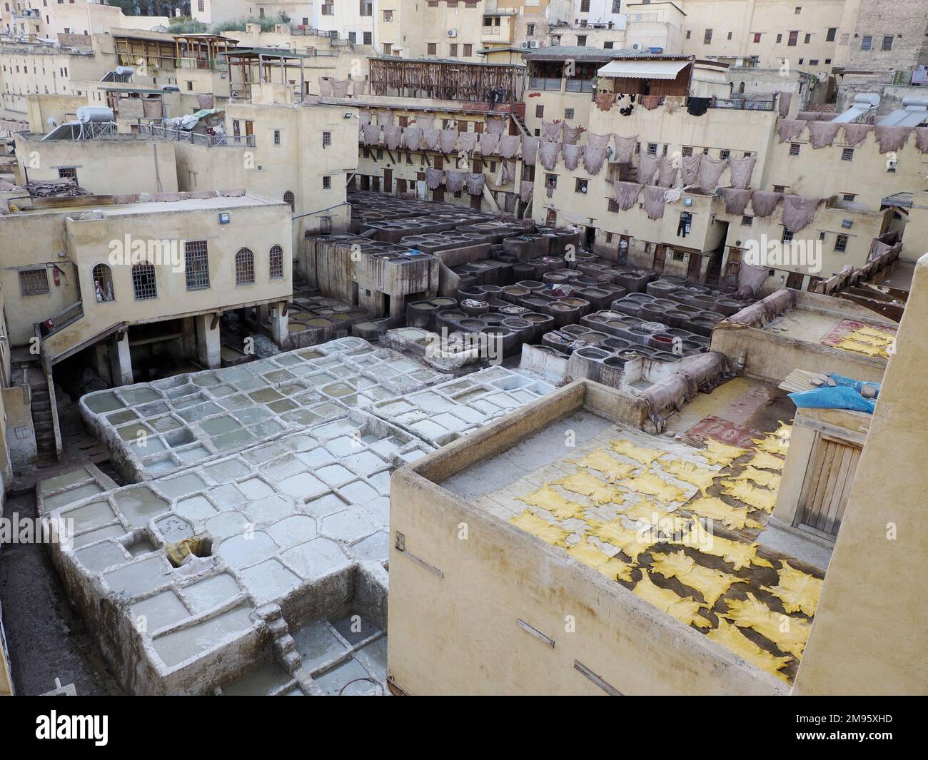 Fes, Morocco, Tannery aerial view Africa Old tanks of the Fez's ...