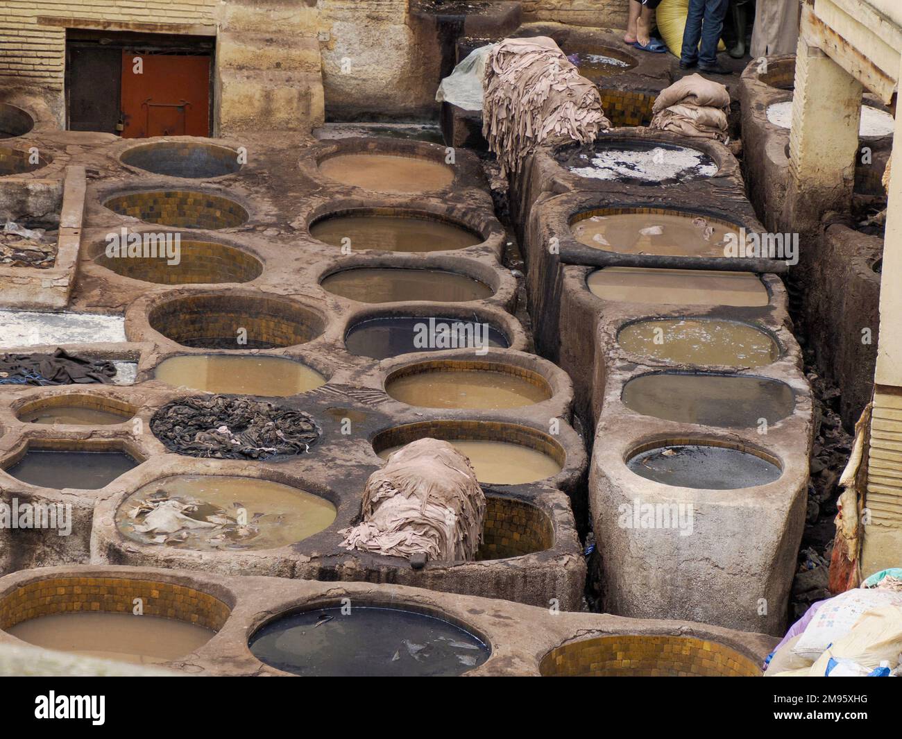 Fes, Morocco, Tannery aerial view Africa Old tanks of the Fez's ...
