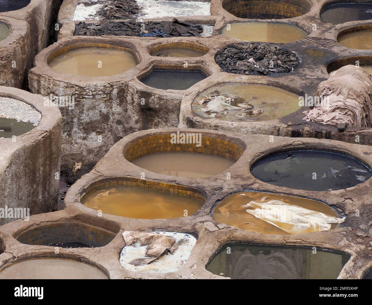 Fes, Morocco, Tannery aerial view Africa Old tanks of the Fez's ...