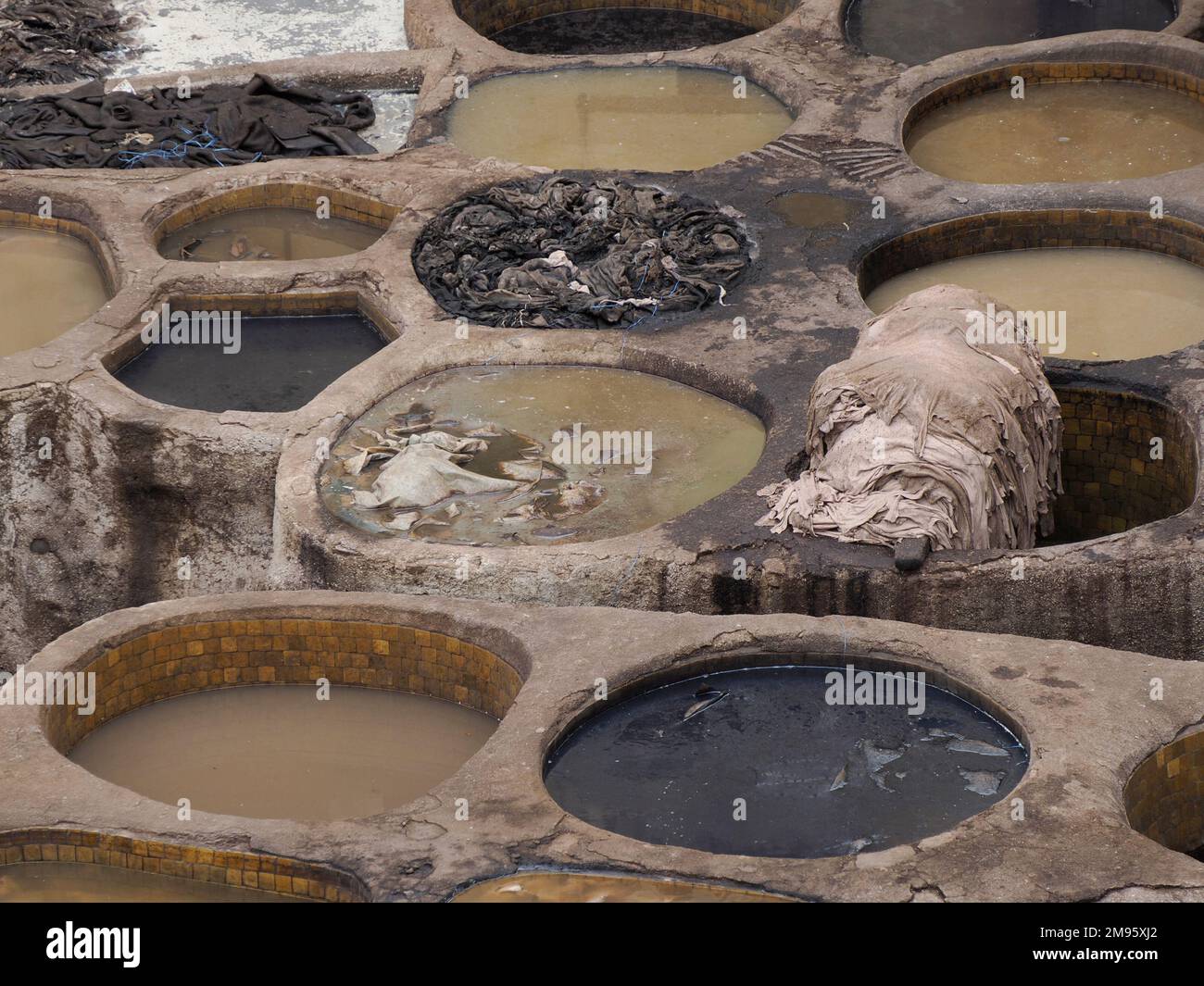 Fes, Morocco, Tannery aerial view Africa Old tanks of the Fez's ...