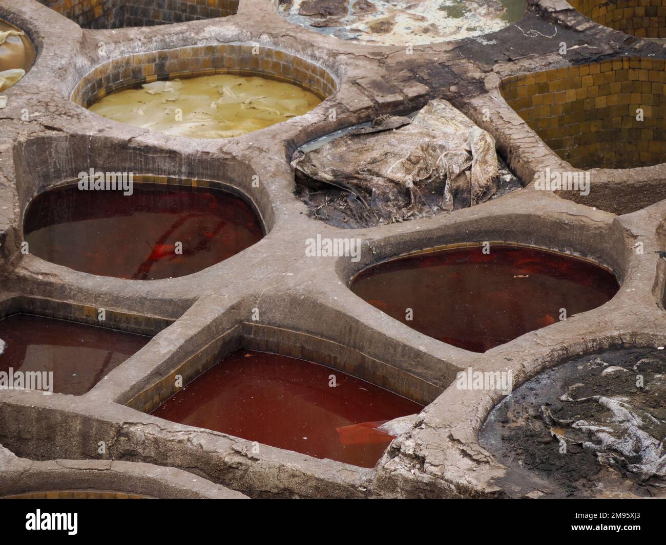 Fes, Morocco, Tannery aerial view Africa Old tanks of the Fez's ...