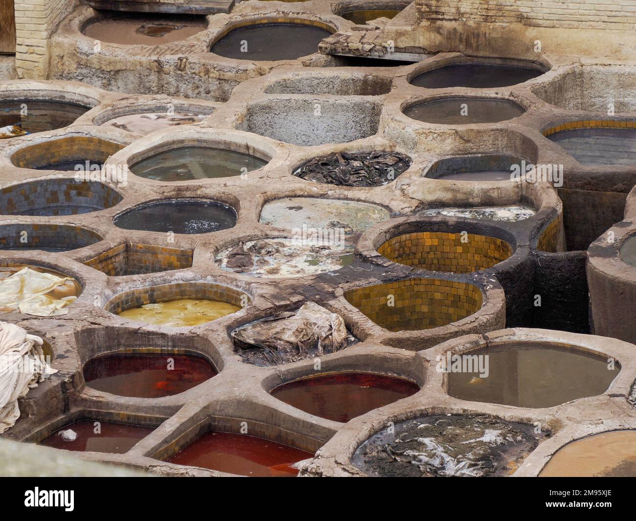 Fes, Morocco, Tannery aerial view Africa Old tanks of the Fez's ...