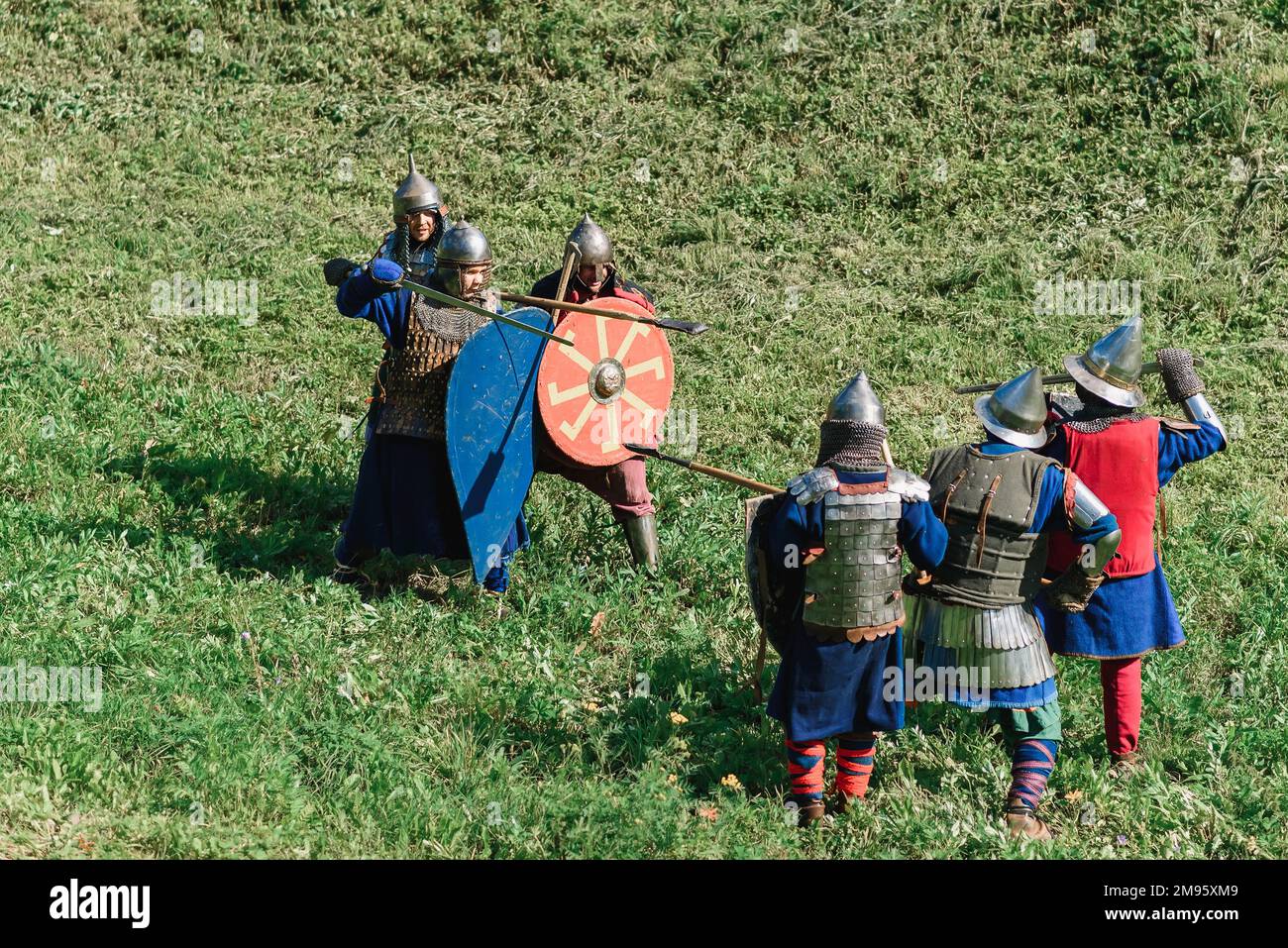 LUH, RUSSIA - AUGUST 27, 2016: Reconstruction of medieval battle of ...