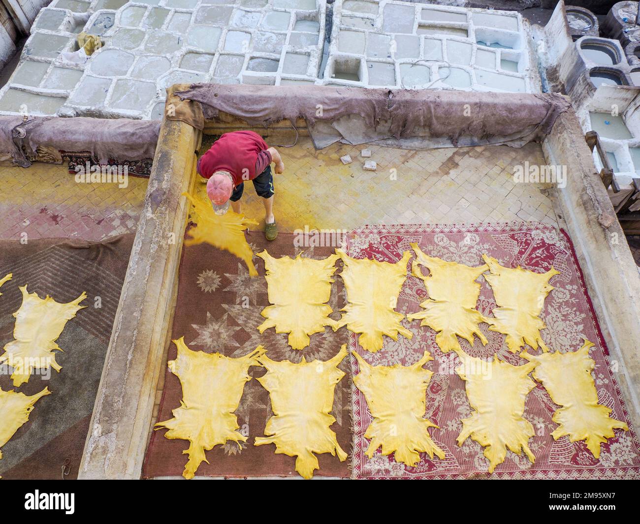 Fes, Morocco, Tannery aerial view Africa Old tanks of the Fez's ...