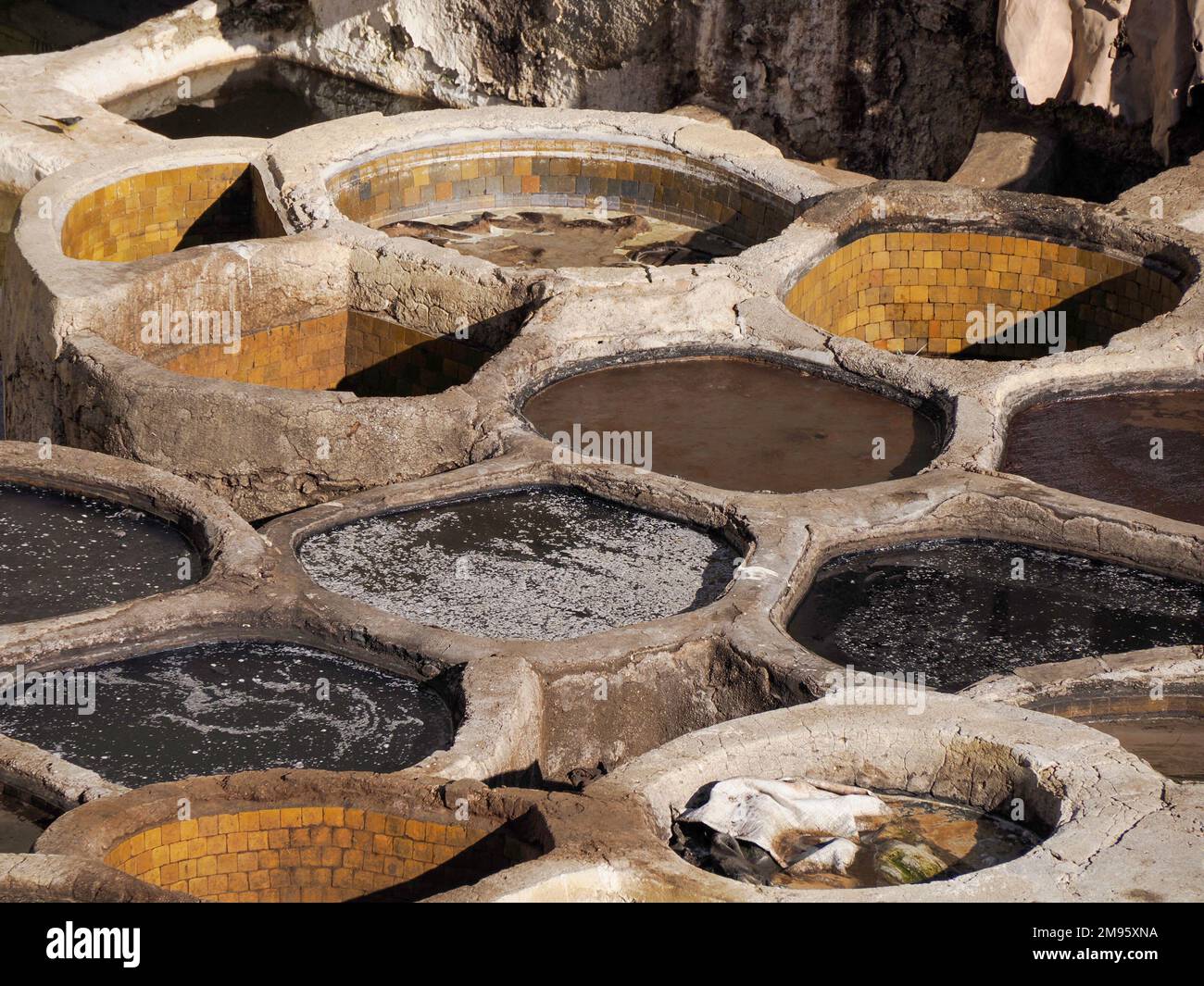 Fes, Morocco, Tannery aerial view Africa Old tanks of the Fez's ...