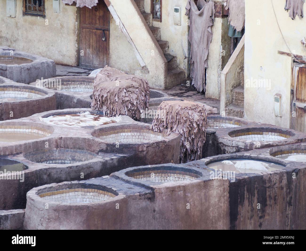 Fes, Morocco, Tannery aerial view Africa Old tanks of the Fez's ...