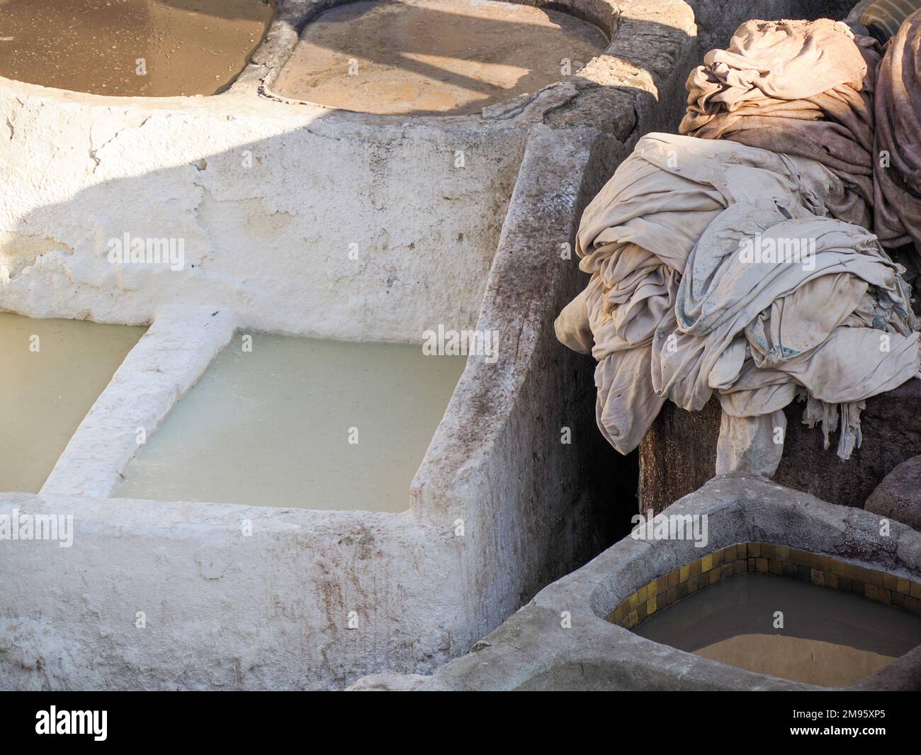 Fes, Morocco, Tannery aerial view Africa Old tanks of the Fez's ...