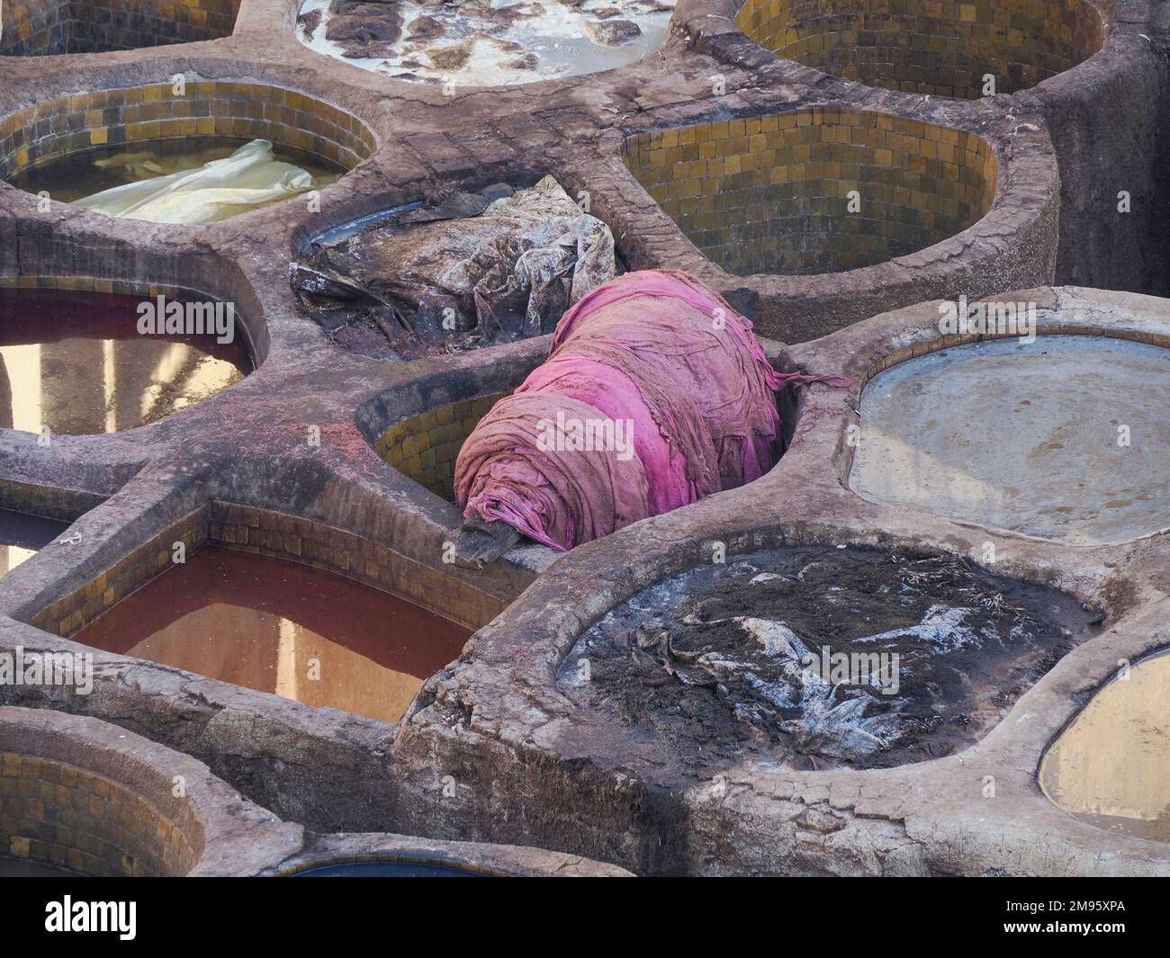 Fes, Morocco, Tannery aerial view Africa Old tanks of the Fez's ...