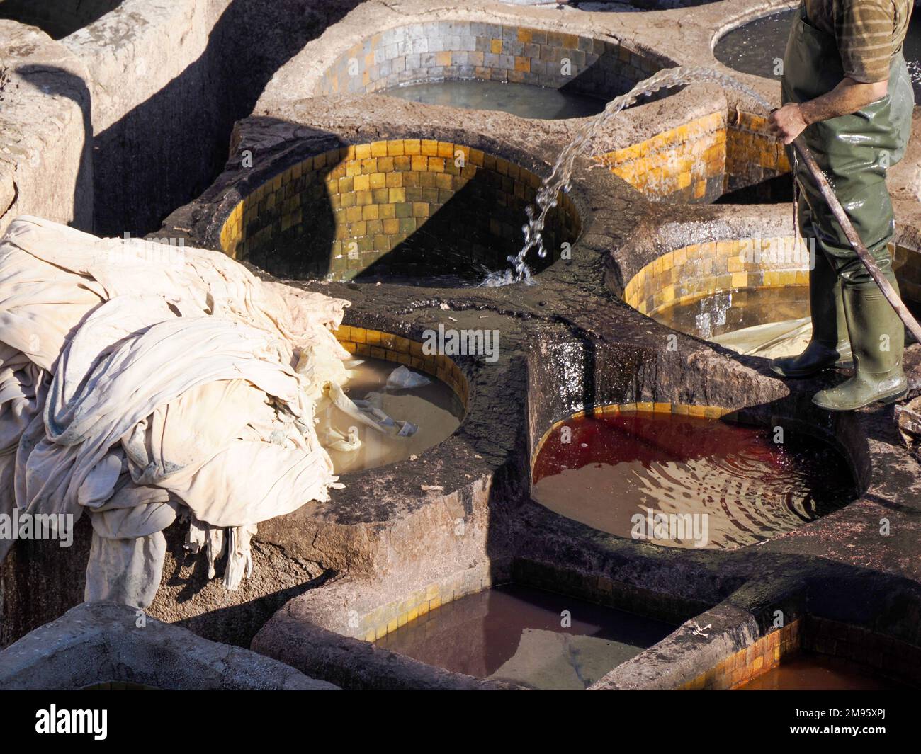 Fes, Morocco, Tannery aerial view Africa Old tanks of the Fez's ...