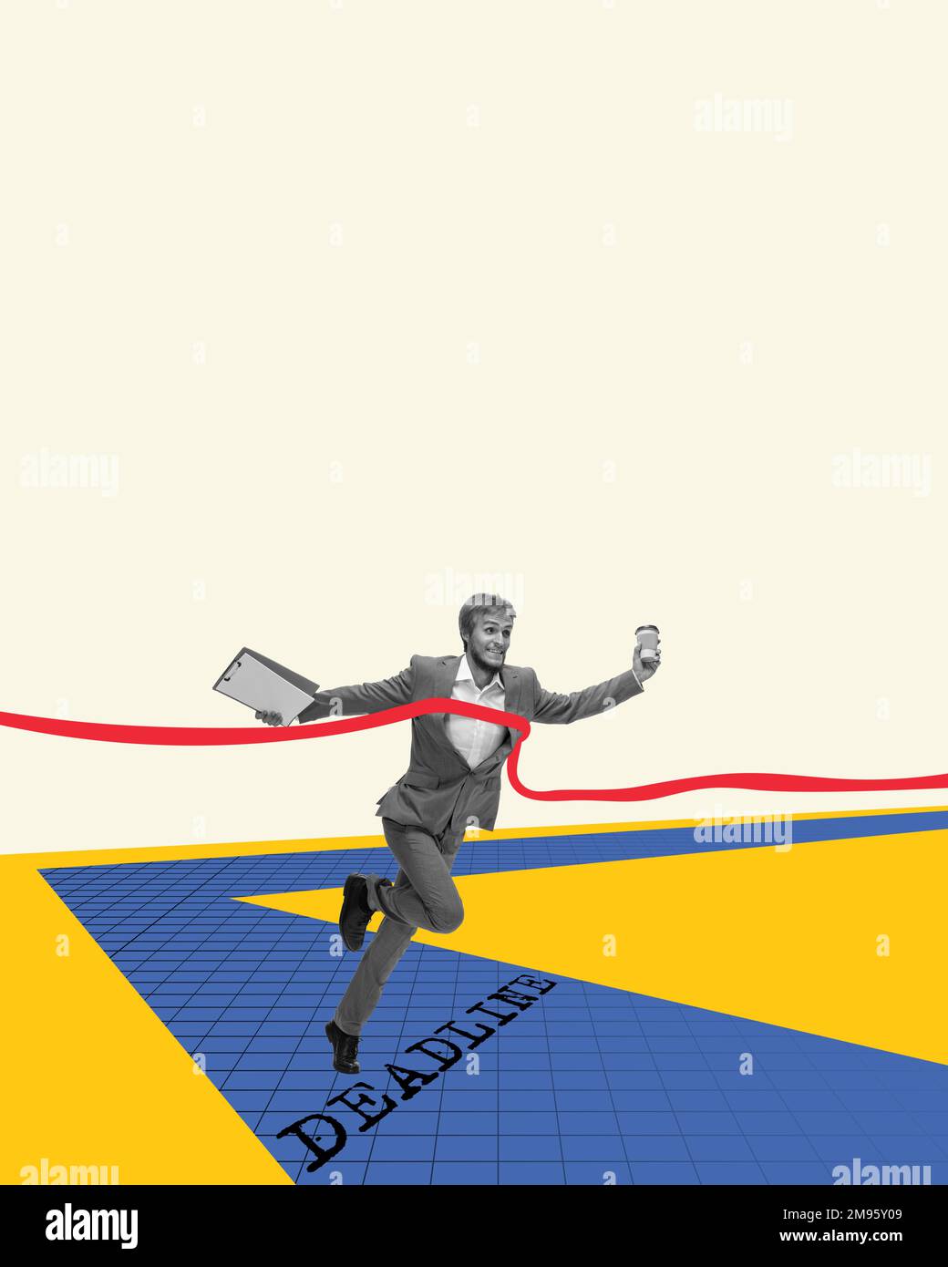 Contemporary art collage. Conceptual design. Motivated man reaching ...