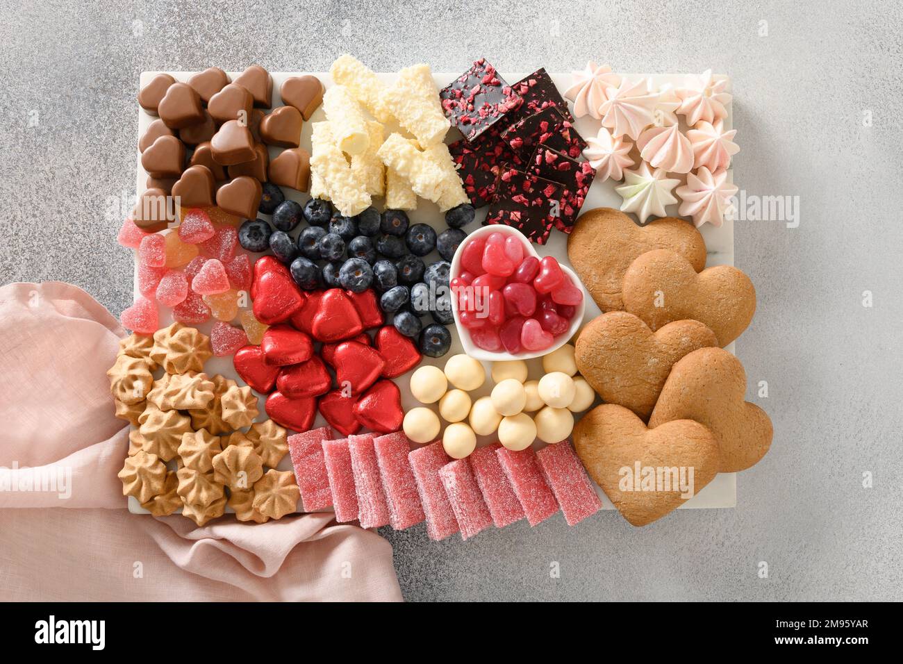 Charcuterie Valentines Day sweet board with chocolate, red hearts ...