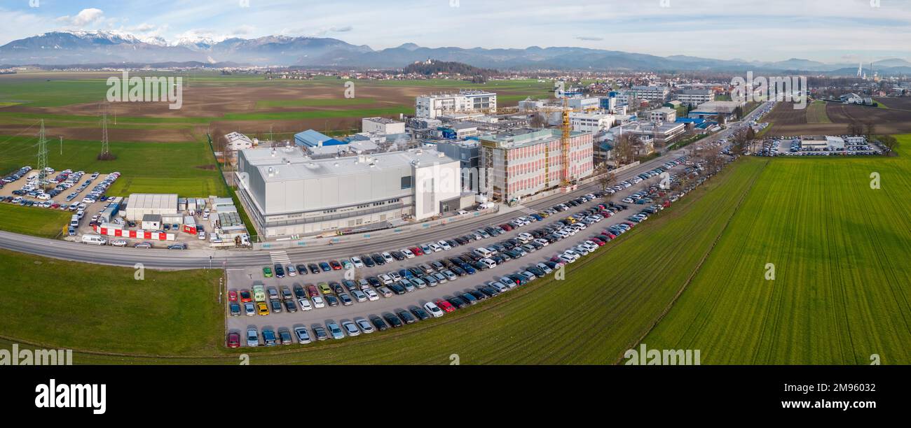 Menges, Slovenia - 12 January 2023: Lek the pharmaceutical factory ...