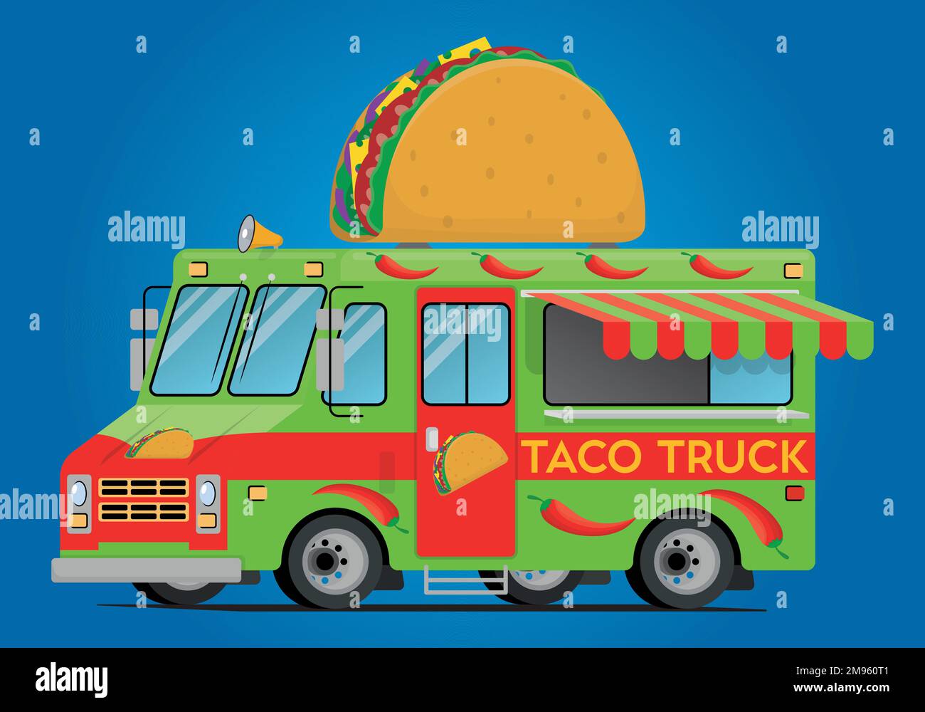 food truck with spicy mexican tacos in illustration Stock Vector Image ...
