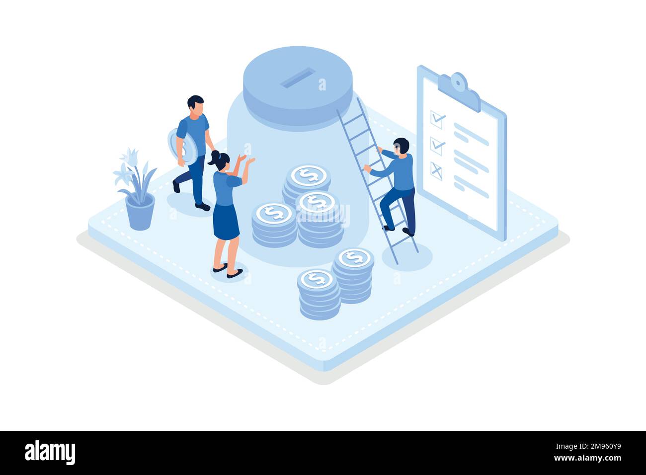 People managing personal finance. Money savings and deposit growth ...