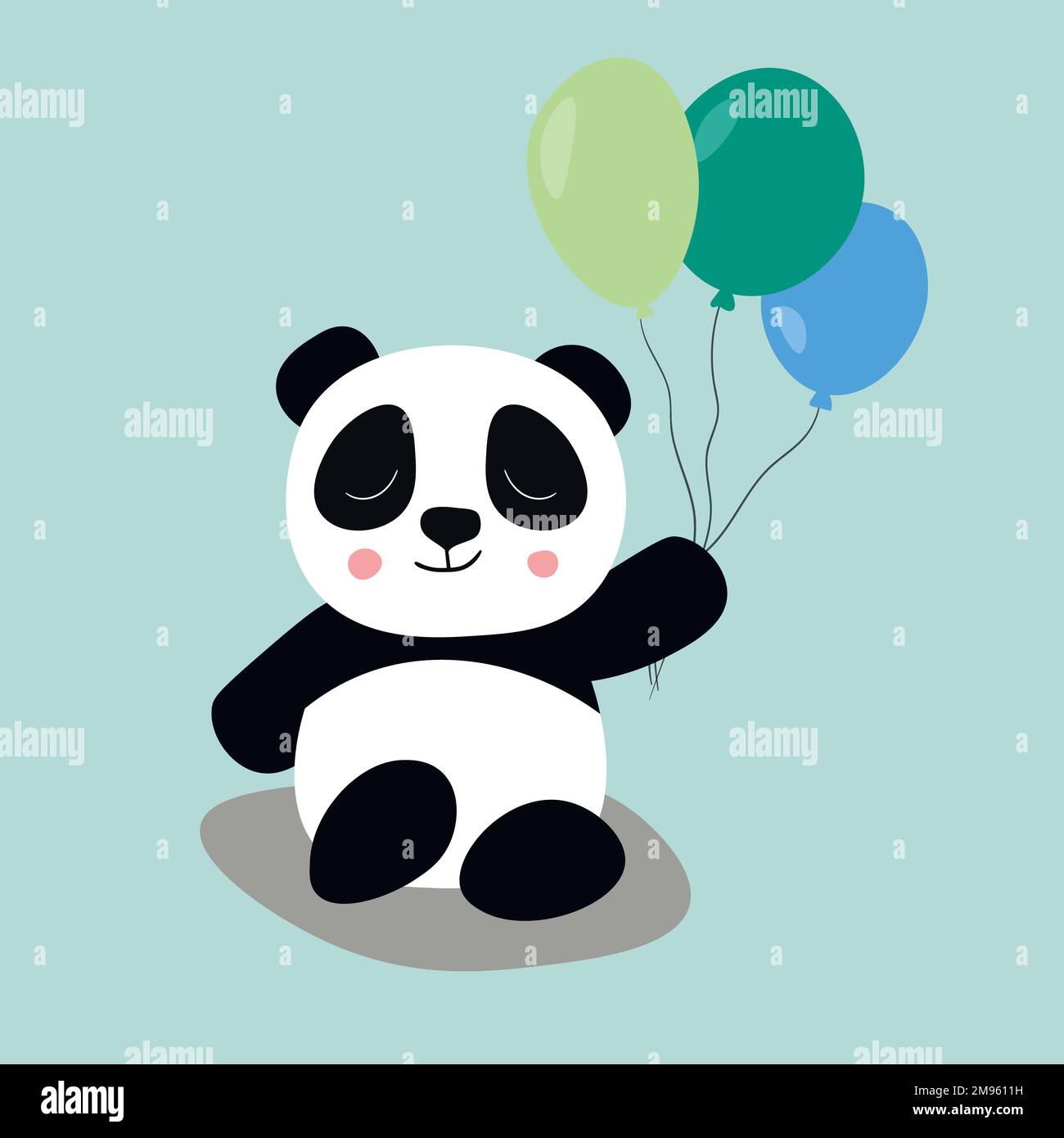 Cute panda baby isolated on color background. Funny asian animals. Card ...