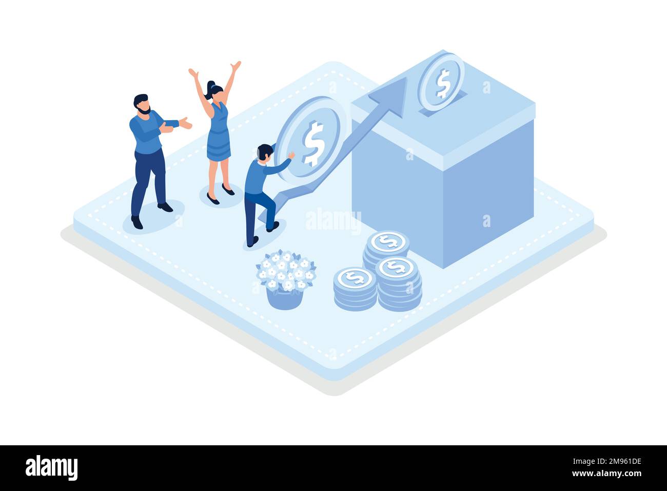 Volunteers putting coins in donation box and donating with credit card ...