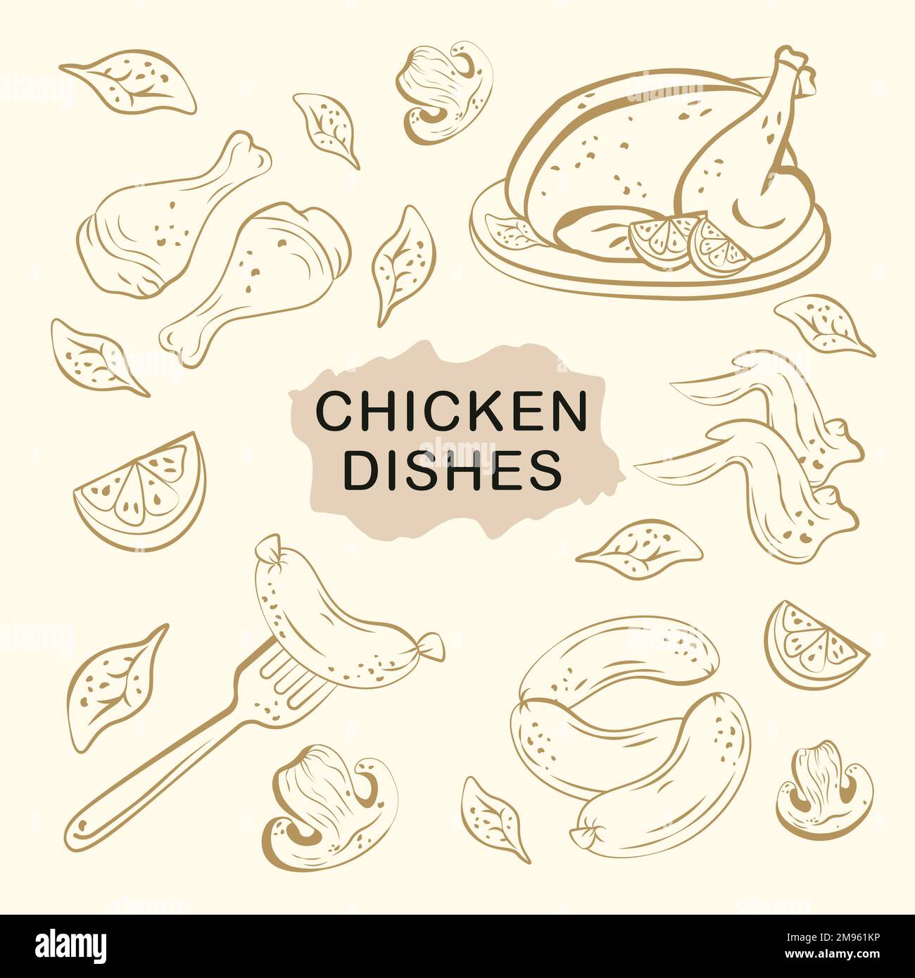 chicken dishes vector illustration hand fried wings baked chicken ...