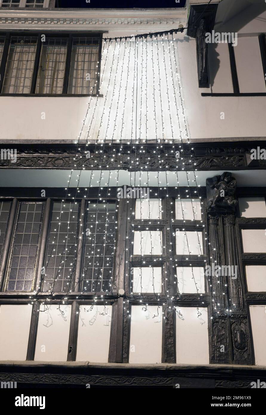 UK, England, Devon, Dartmouth, Duke Street at Night showing detail of ...