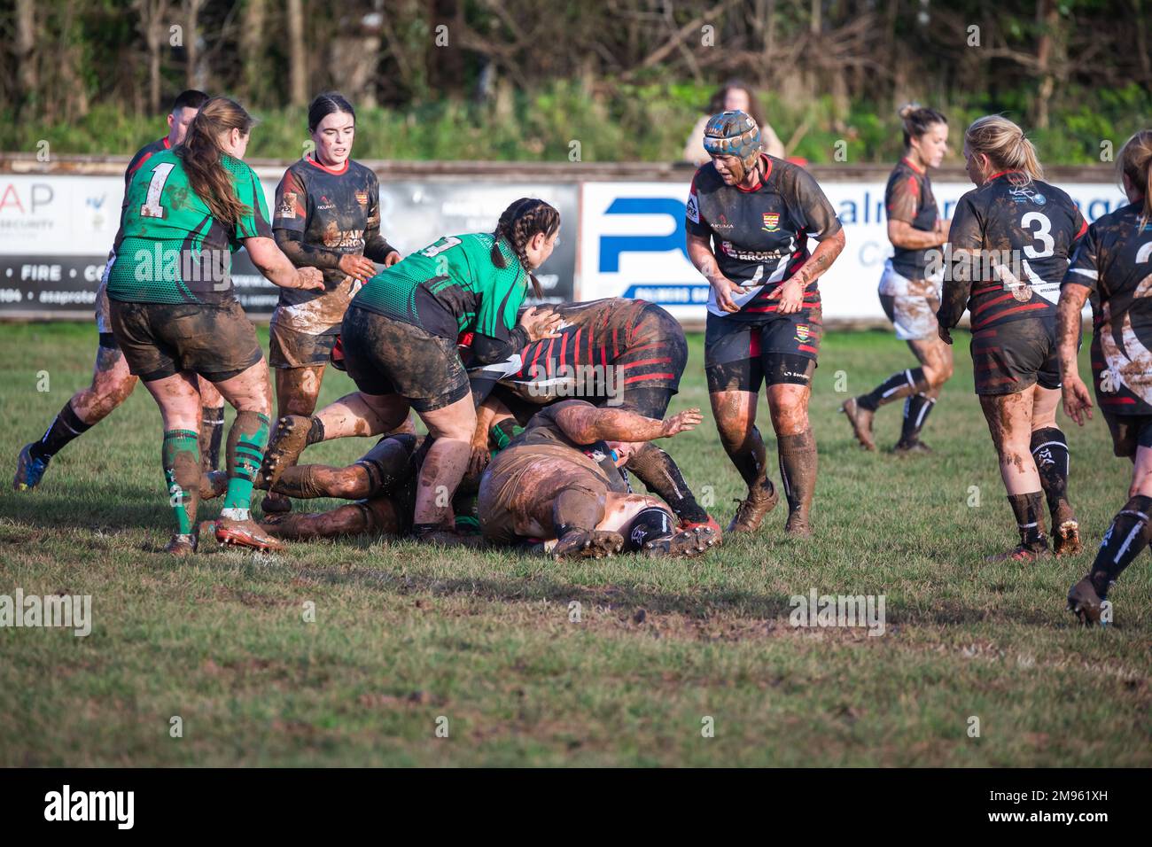 Camborne RFC playing Withycombe RFC on a very muddy pitch in January ...