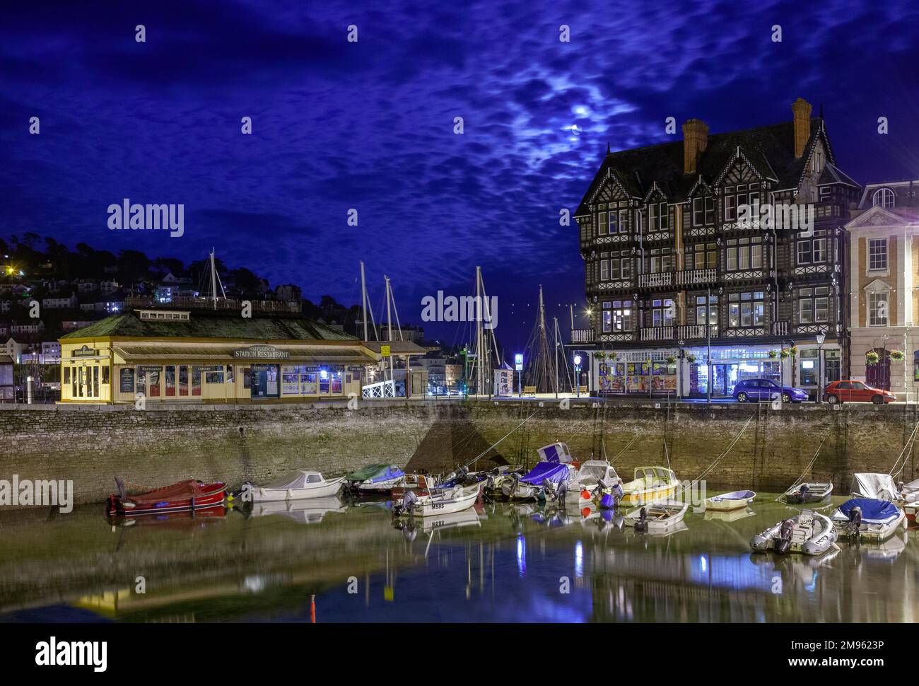 UK, England, Devon, Dartmouth, The Boat Float at Night with the ...