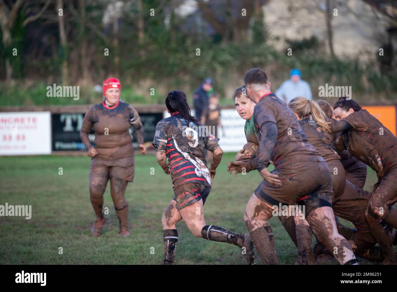 Camborne RFC playing Withycombe RFC on a very muddy pitch in January ...