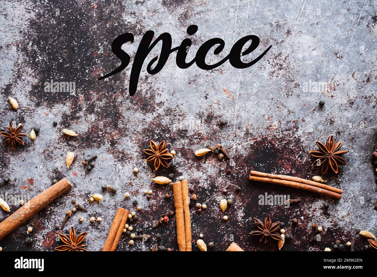 Star anise and cinnamon grey background. The view . spice text Stock ...
