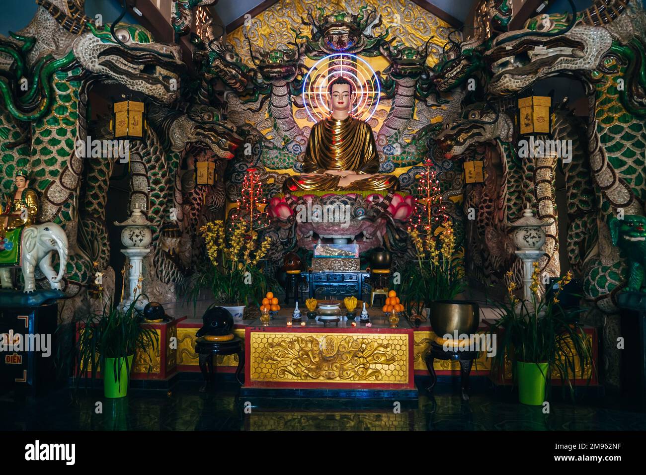 DA LAT, VIETNAM - MARCH 9, 2017: The interior of the Temple of the ...