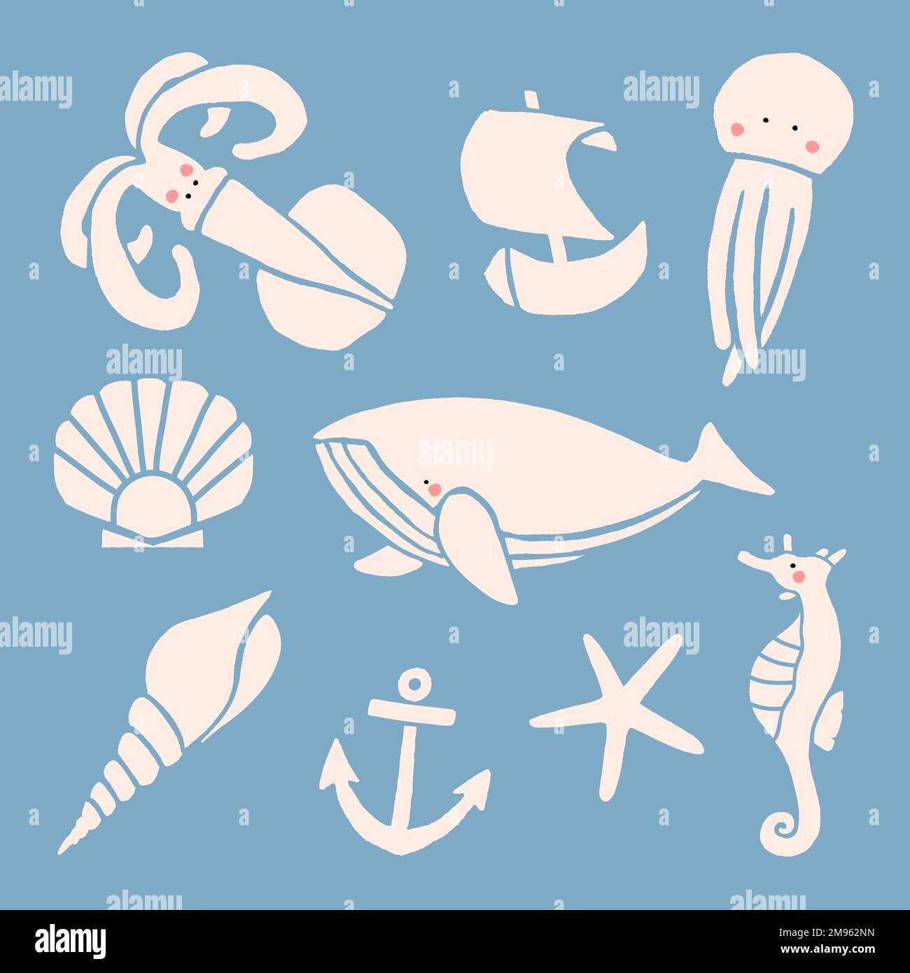 Hand drawn underwater animal collection vector Stock Vector Image & Art ...