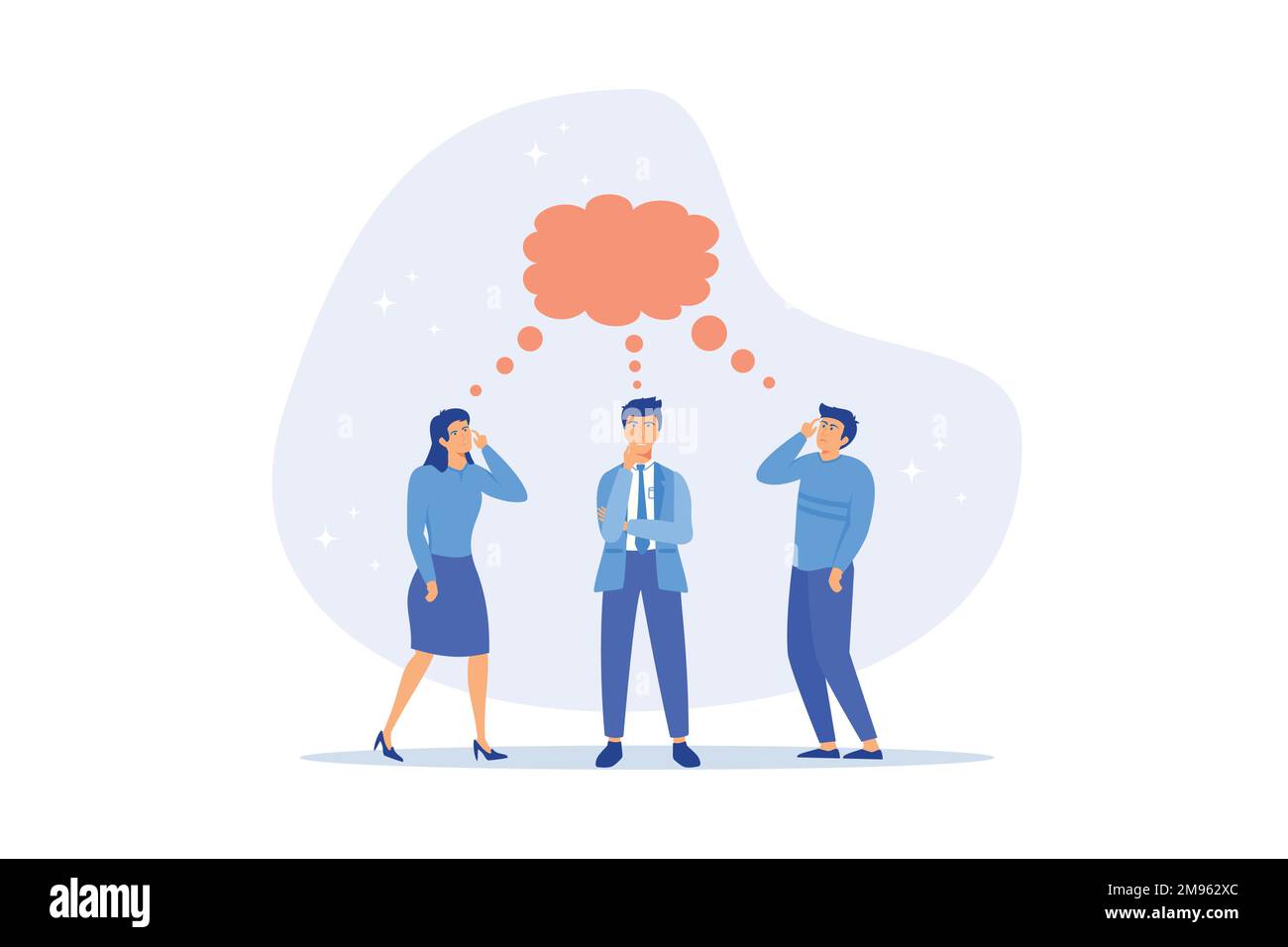 Thinking the same idea, colleagues brainstorming with identical thought ...