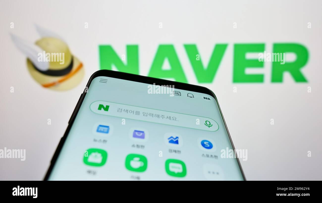 Mobile phone with website of search engine company Naver Corporation on ...