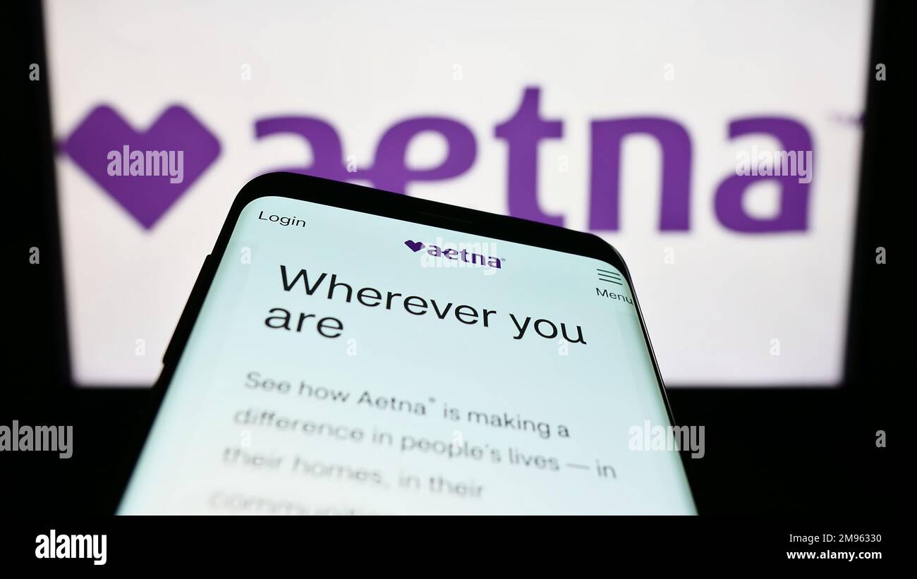 Mobile phone with website of US managed healthcare company Aetna Inc ...